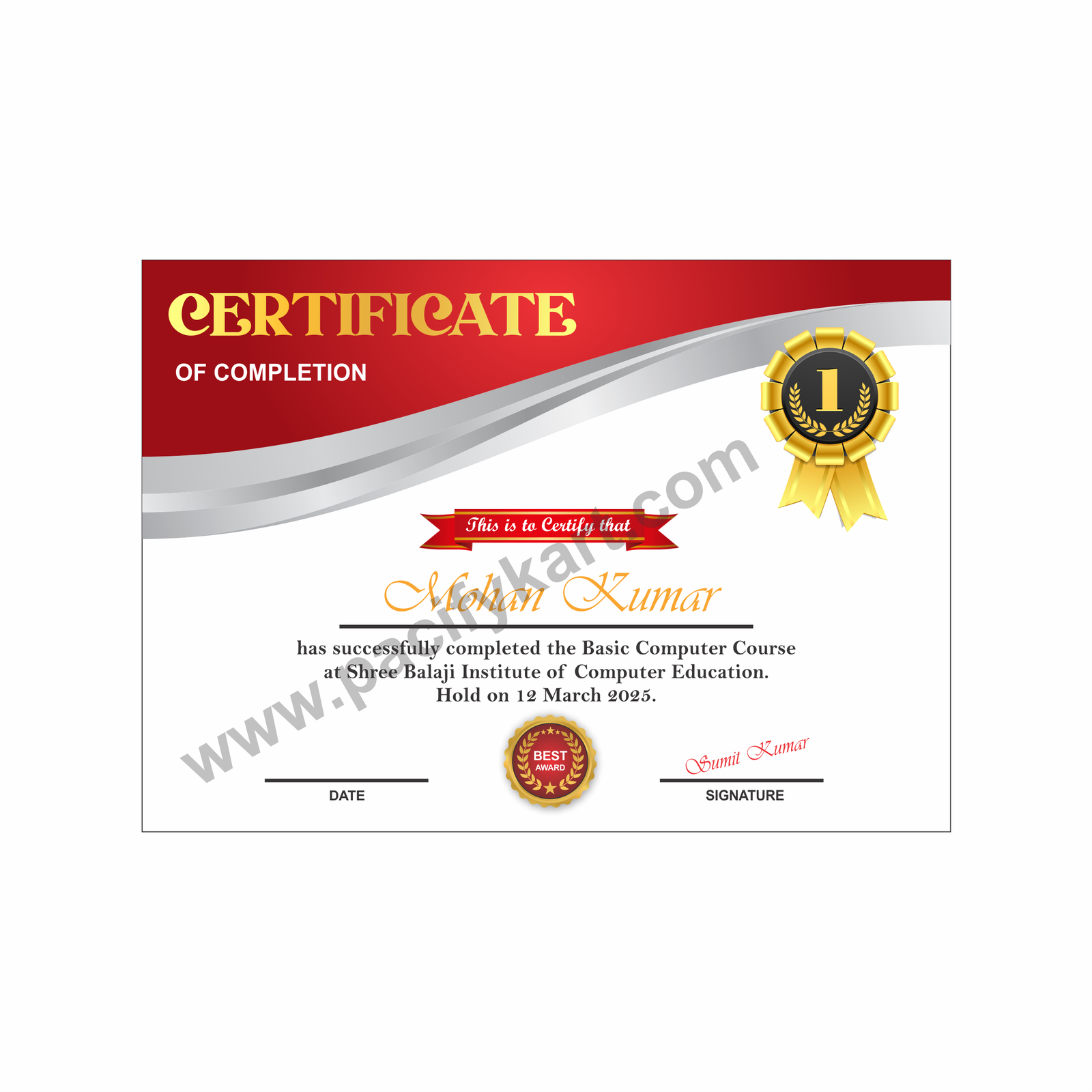Certificate of Completion for Course | Course Completion Certificate ...