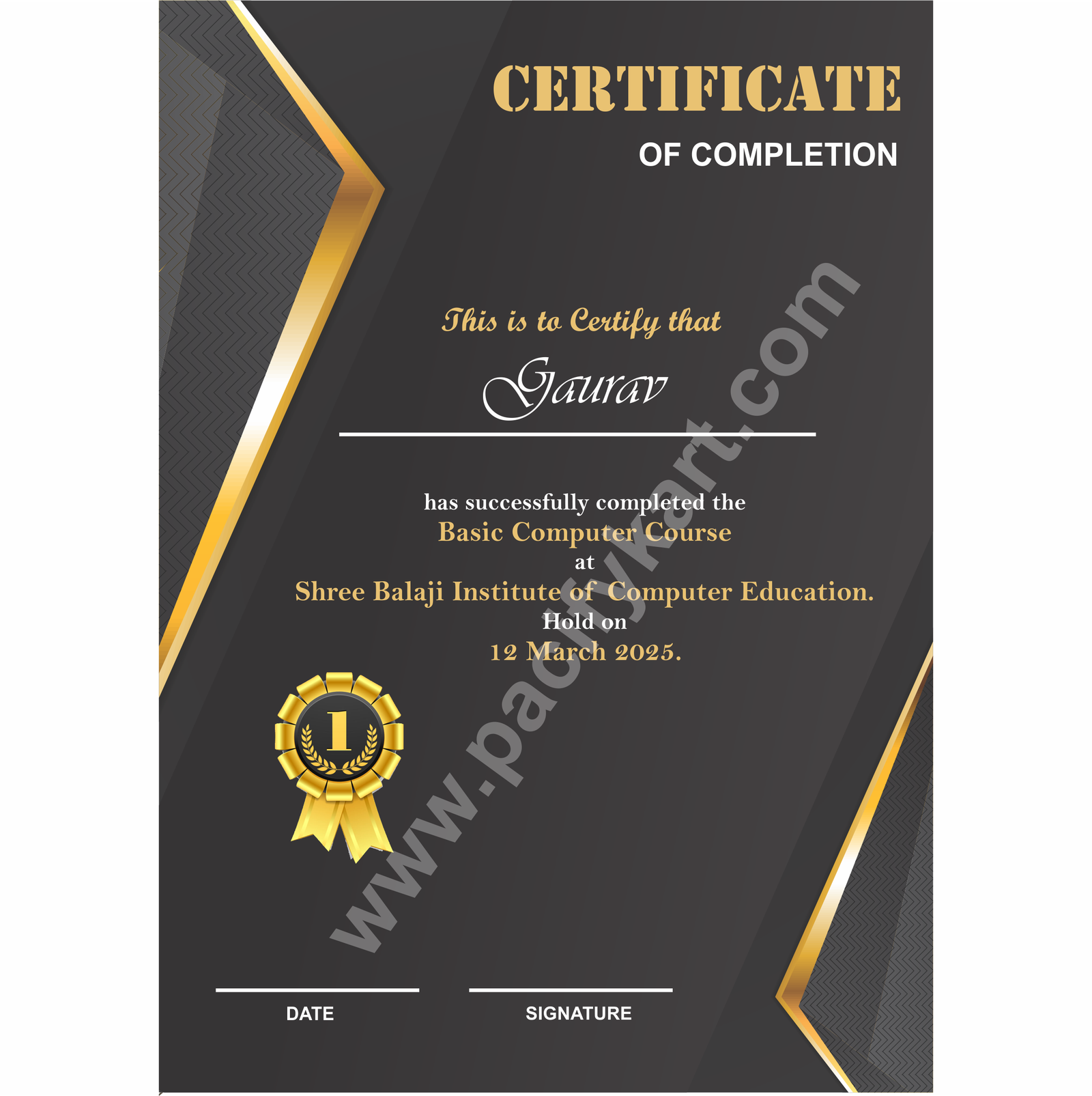 Certificate of Completion for Course | Course Completion Certificate ...
