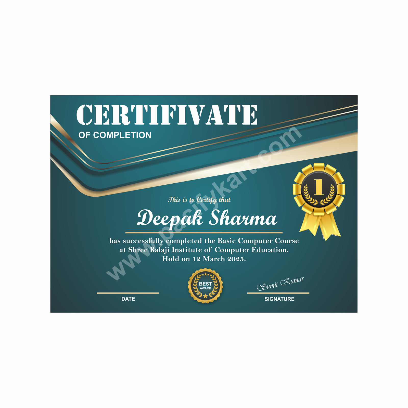 Certificate of Completion for Course | Course Completion Certificate ...
