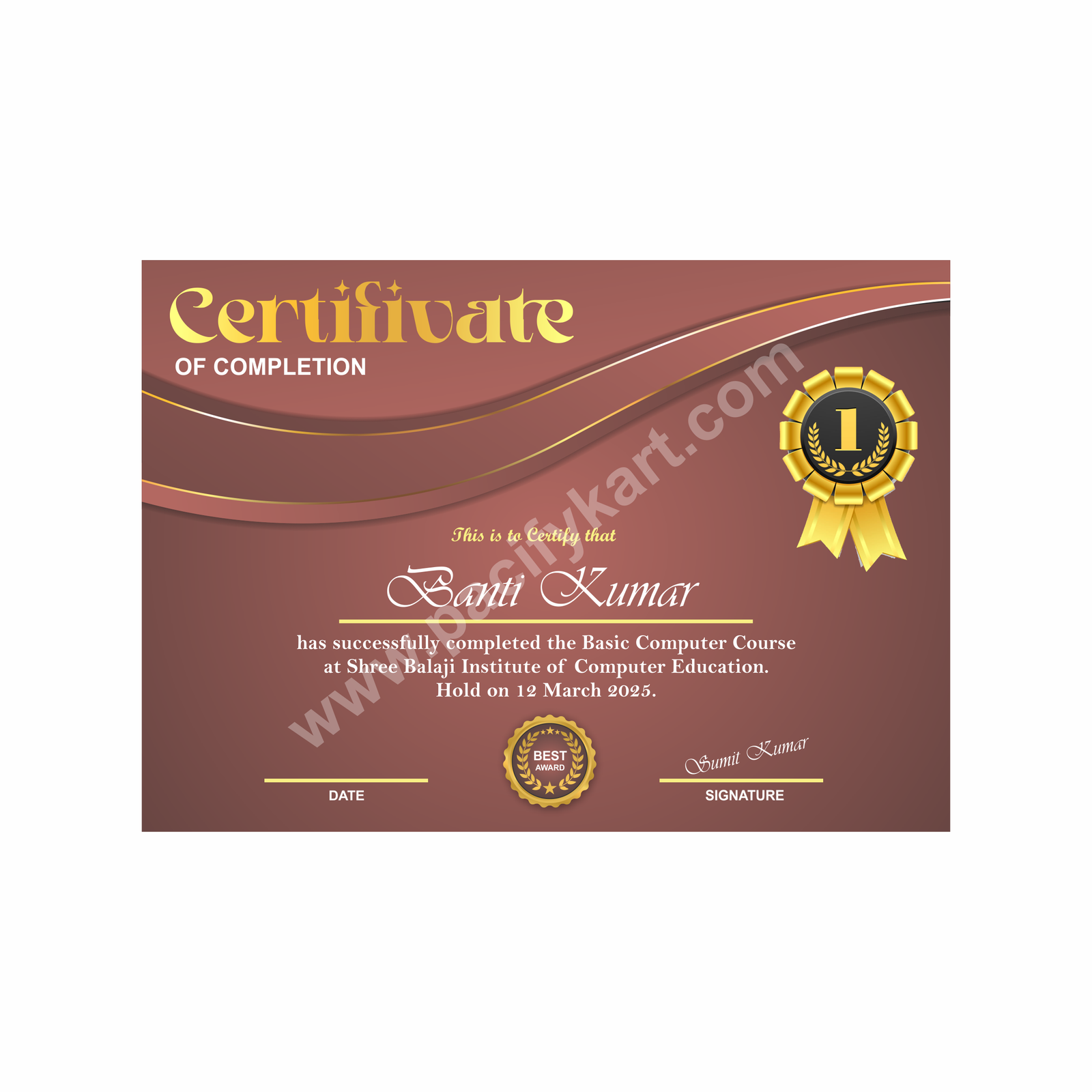 Certificate of Completion for Course | Course Completion Certificate ...