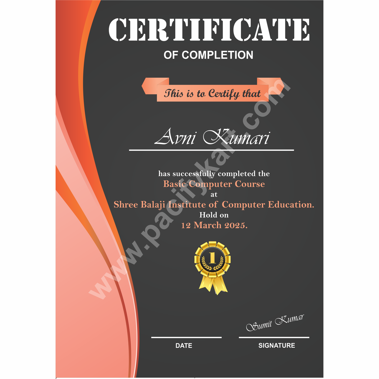 Certificate of Completion for Course | Course Completion Certificate ...