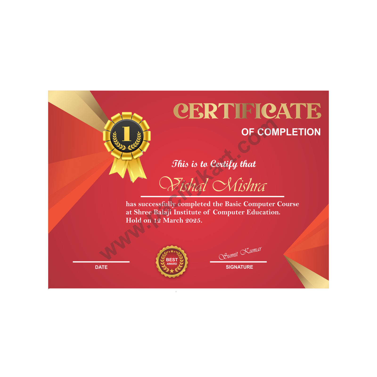 Certificate of Completion for Course | Course Completion Certificate ...