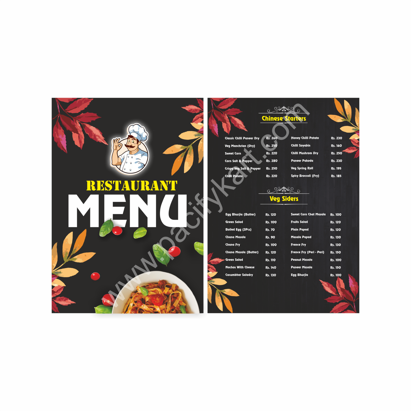 Food Menu Card Design A5 Size Both Side | Restaurant Menu Design Corel ...