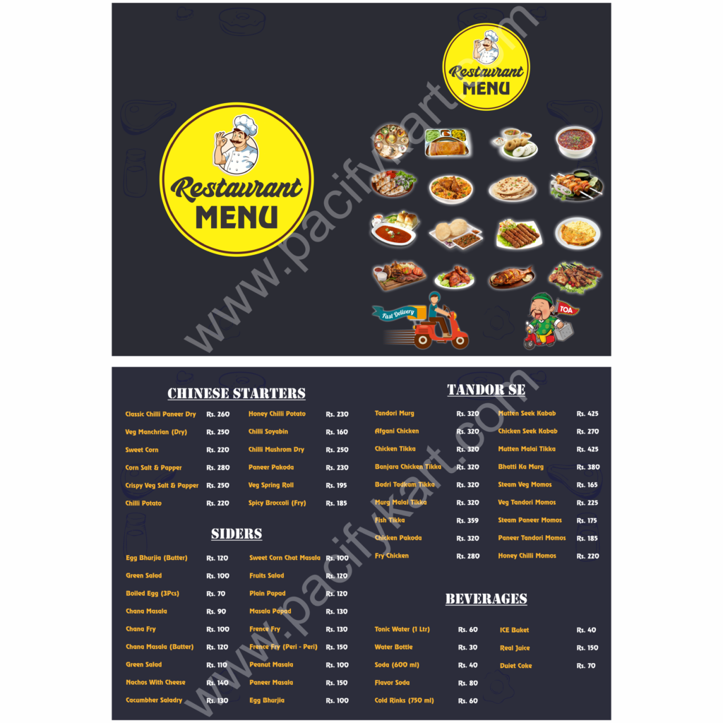 Restaurant Menu Card Design A4 Size Both Side | Double Side Food Menu ...