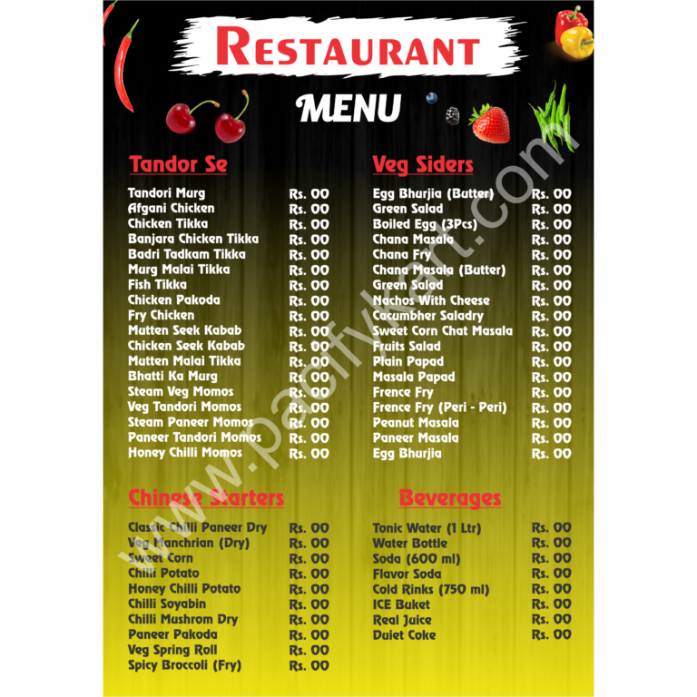 Restaurant Menu Card Design A5 Size | Food Menu Card CDR – PacifyKart ...