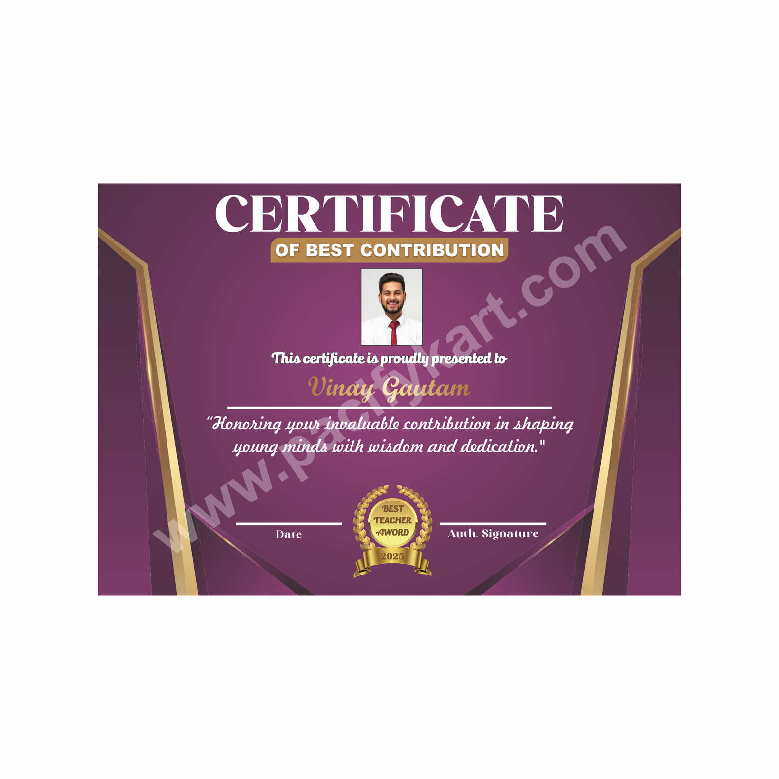 Certificate of Best Contribution Award for Teachers’ Day | Teacher ...