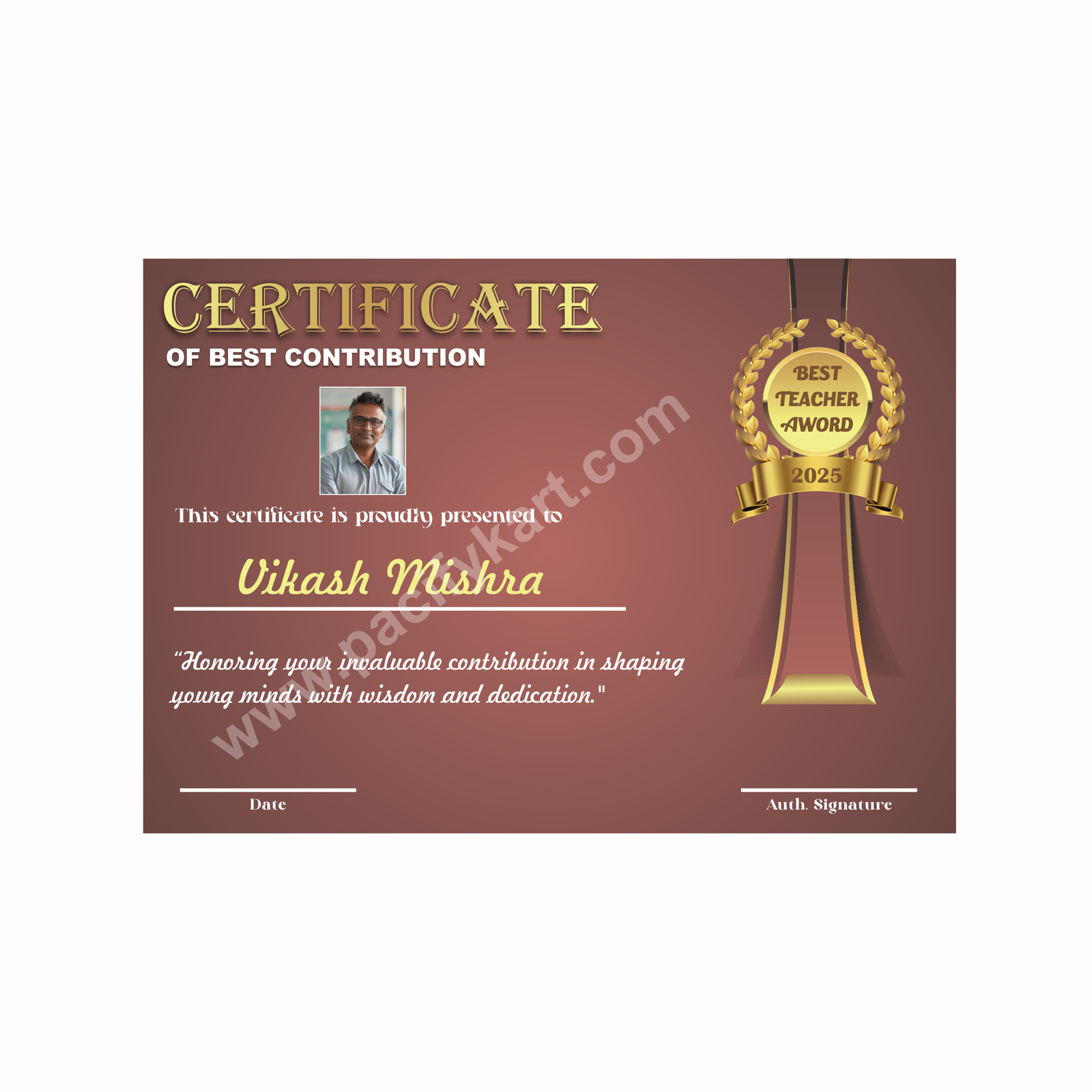 Certificate of Best Contribution Award for Teachers’ Day | Teacher ...