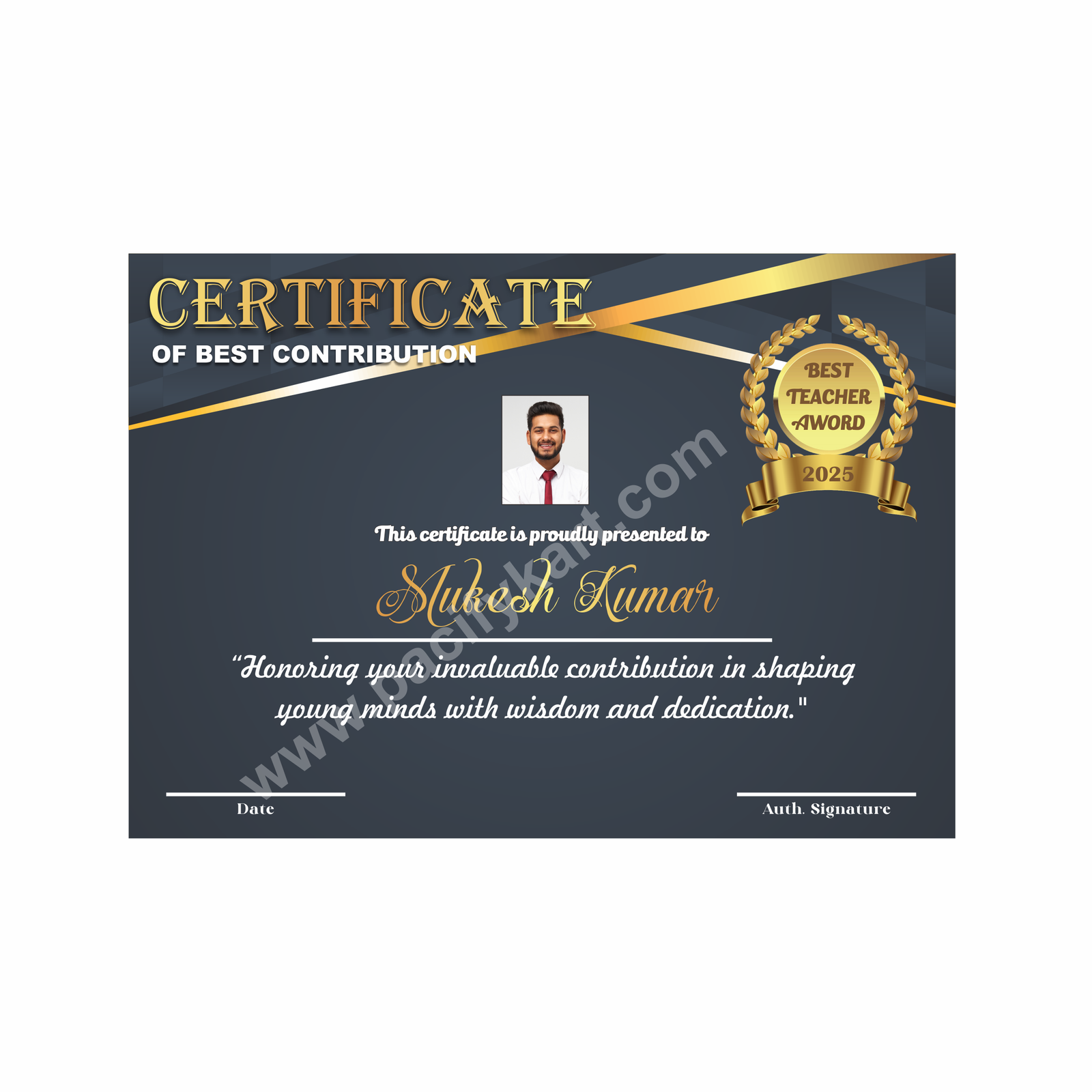 Certificate of Best Contribution Award for Teachers’ Day | Teacher ...