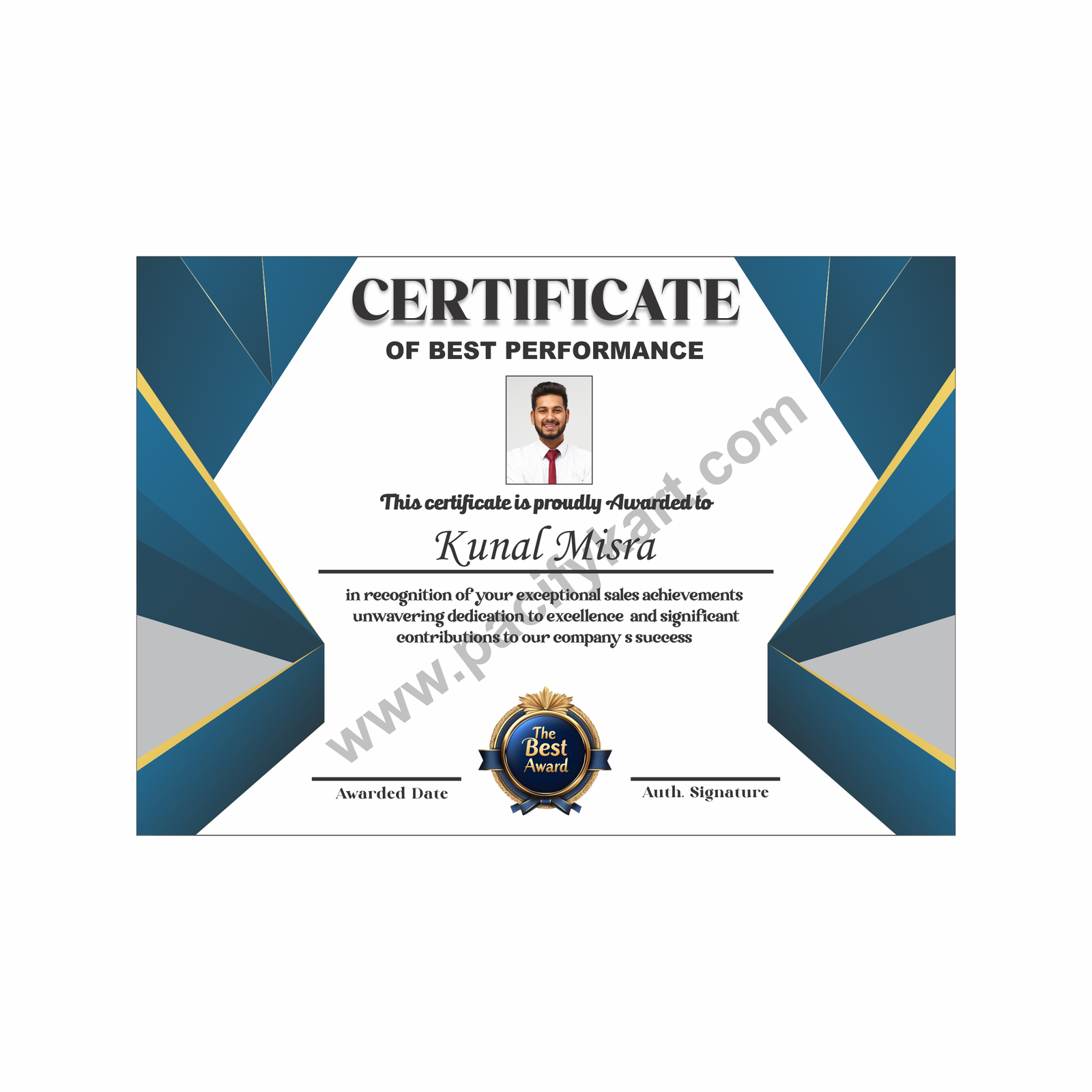 Certificate of Best Performance for Sales Achievement | Best Sales ...
